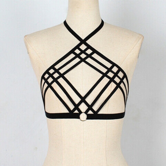 Intimates & Sleepwear | Sexy Strappy Black Cage Bra Harness Bralette ...